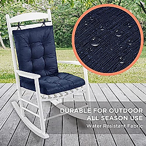 Codi Rocking Chair Cushion Outdoor, Rocker Cushions Water Resistant | Best for Porch Patio Chairs Replacement Pads | Two 17x17 Seat with Two 17x21 Back, Comfortable Memory Foam Add, Navy