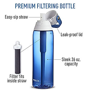 Brita Insulated Filtered Water Bottle with Straw, Reusable, BPA Free Plastic, Sapphire, 26 Ounce