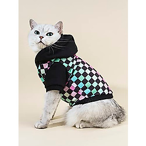 QWINEE Dog Hoodie Pet Clothes Checkered Cold Weather Clothes Winter Sweatshirt for Cat Puppy Small Medium Dogs Kitten Multicolor L