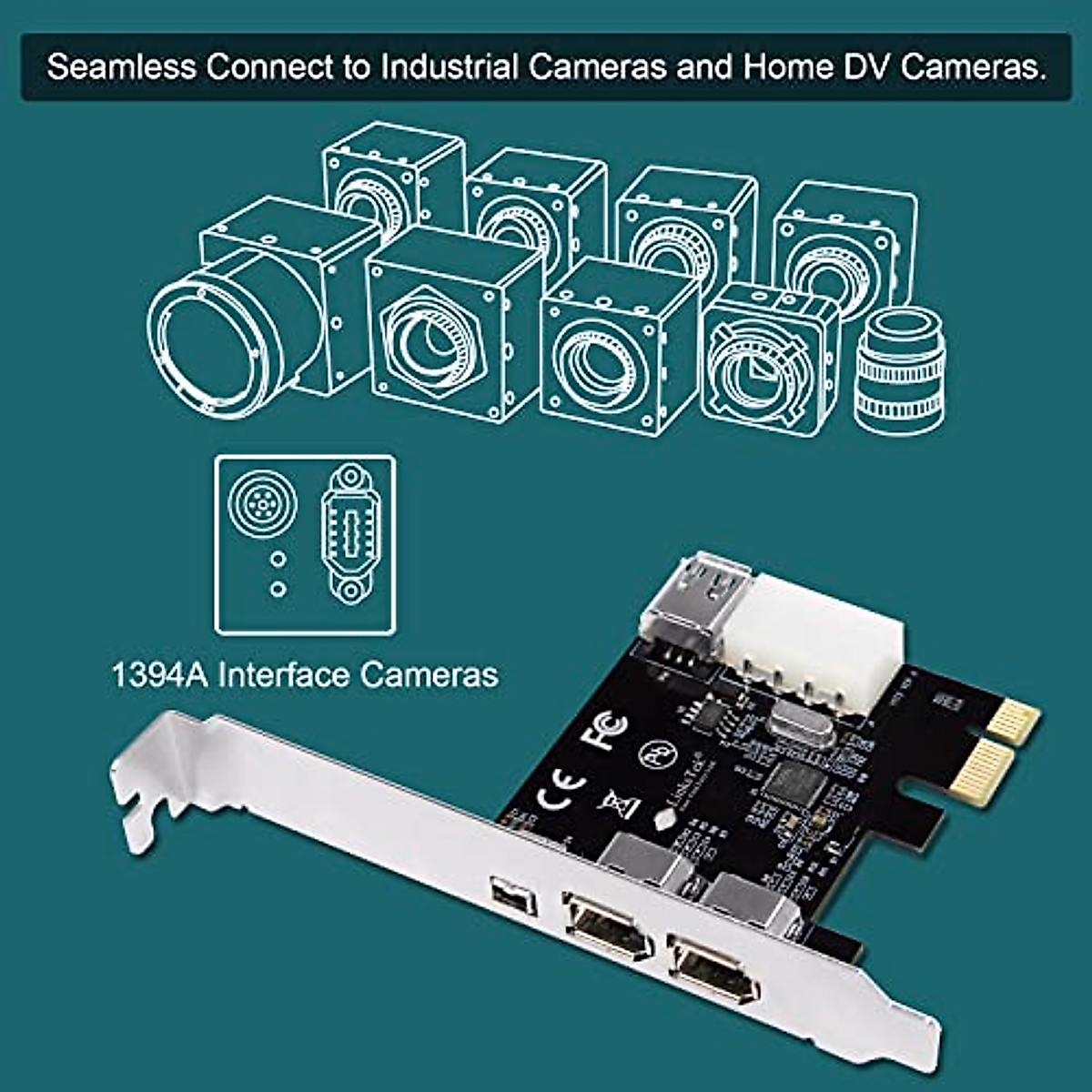 LinksTek 4-Ports 1394A PCIE FireWire 400 Expansion Card for Windows Desktop PCs, 3X 6Pin and 1X 4Pin 1394A 400Mbps Ports, with 4Pin-6Pin 1394A Cables and Low Profile Bracket (PCIE-1394A)