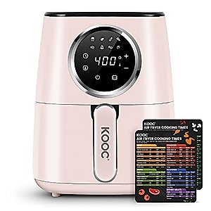 [NEW] KOOC Large Air Fryer, 4.5-Quart Electric Hot Oven Cooker, Free Cheat Sheet for Quick Reference Guide, LED Touch Digital Screen, 8 in 1, Customized Temp/Time, Nonstick Basket, Pink