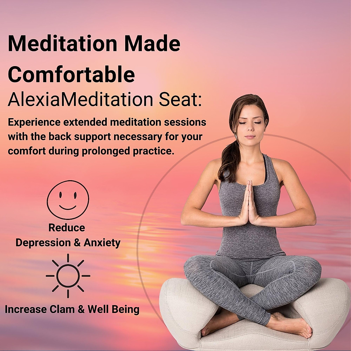 Alexia Meditation Seat Ergonimically Correct for The Human Physiology Zen Yoga Ergonomic Chair Foam Cushion Home or Office (Dove Grey Fabric)
