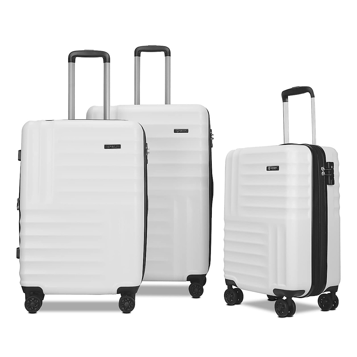 PRIMICIA GinzaTravell PC+ABS suitcase Spinner Wheels scratch-resistant Lightweight Spinner Expandable Suitcase, Universal wheel, TSA lock (White, 3-Piece Set(20"/25"/29"))