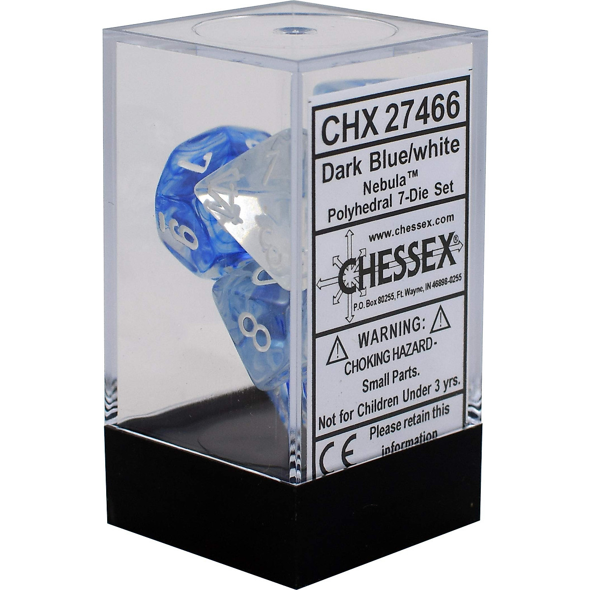 Chessex Manufacturing Nebula Dark Blue White Numbers Dice Set Of 7 CHX-27466