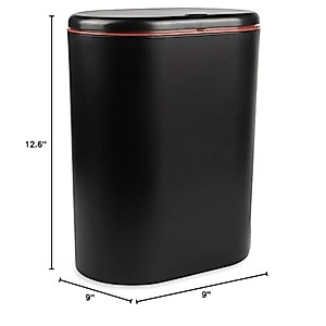 boxfan 8 Liter Rectangular Plastic Trash Can Wastebasket with Press Type Lid,1.8 Gallon Garbage Container Bin for Bathroom,Powder Room,Bedroom,Kitchen,Craft Room,Office (Black 8L)