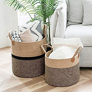 CHICVITA Large Jute Basket Woven Storage Basket with Handles (Set of 2)