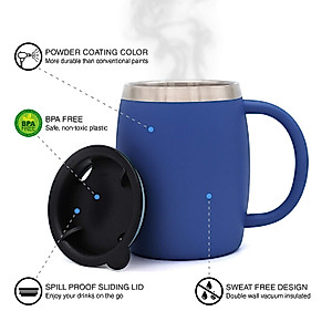 CHILLOUT LIFE Stainless Steel Insulated Coffee Mugs Set of 2 (14oz) – Double Wall Coffee Cups With Spill Resistant Lid & Strong Handle – Shatterproof Cups for Cold Drinks & Hot Beverages