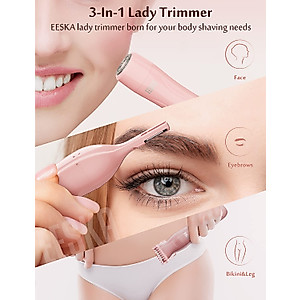 EESKA Bikini Trimmer for Women, 3 in 1 Cordless Electric Shaver Clipper IPX7 Waterproof Wet & Dry Use Lady Razor Groomer for Legs, Arms & Bikini with Painless Facial Hair Removal Eyebrow Trimmer