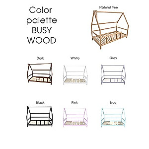 BUSYWOOD Montessori Bed For Toddlers - Wooden House Bed Frame - Twin Bed - Bed Montessori (Model 1, Natural tree, with Legs & Slats)