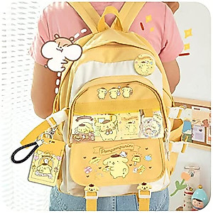 TOMYEUS Ku-romi Backpack School Bag, Kawaii Backpack For Girls With Cute Pin, Large Cute Bag School For Girl 12-14, New Term Gift,black