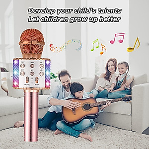 Geronmine Wireless Bluetooth Karaoke Microphone for Kids, Portable Handheld 5 in 1 Karaoke Mic Speaker Machine Birthday Home Party Gift for Kid Adults