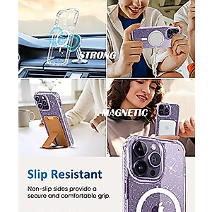 MIODIK Magnetic Glitter Case for iPhone 14 Pro with Screen Protector + Camera Protector, [Compatible with MagSafe] [Non-Yellowing] Shockproof Protective Slim Women Bumper Phone Cover 6.1" (Clear)