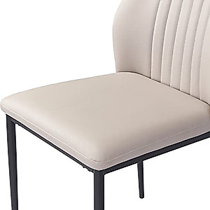 ZckyCine Beige Dining Chairs Set of 4, Upholstered Leather Mid-Century Modern Chair, Kitchen Chair with Metal Legs for Room, Living Waiting Farmhouse