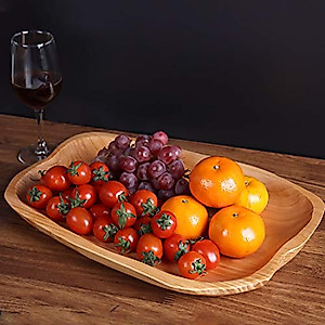 DeziWood Wooden Tray for Decor, Rustic Wood Decorative Tray, Unique Handmade Wood Serving Platter Tray Plate, Large Wooden Fruit Tray for Snack Appetizer Display (15.7"x11.4")