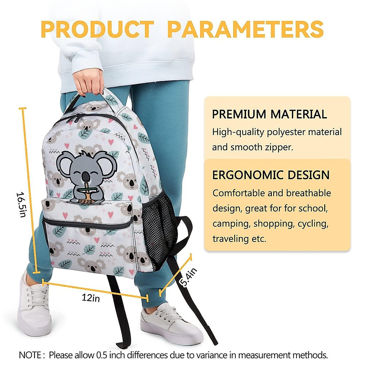 CUNEXTTIME Koala Backpack for Girls Boys, 16 Inch Cute Backpack for School, White Lightweight Durable Bookbag for Kids