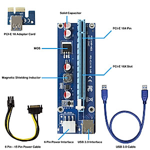 PCIe Riser Card Latest Adapter 6-Pin 1x to 16x For Mining GPU Riser Adapter Flexibility Extension Cable 6-Pin PCI-E to SATA Power Cable For Bitcoin & Crypto Mining Ethereum Mining ETH