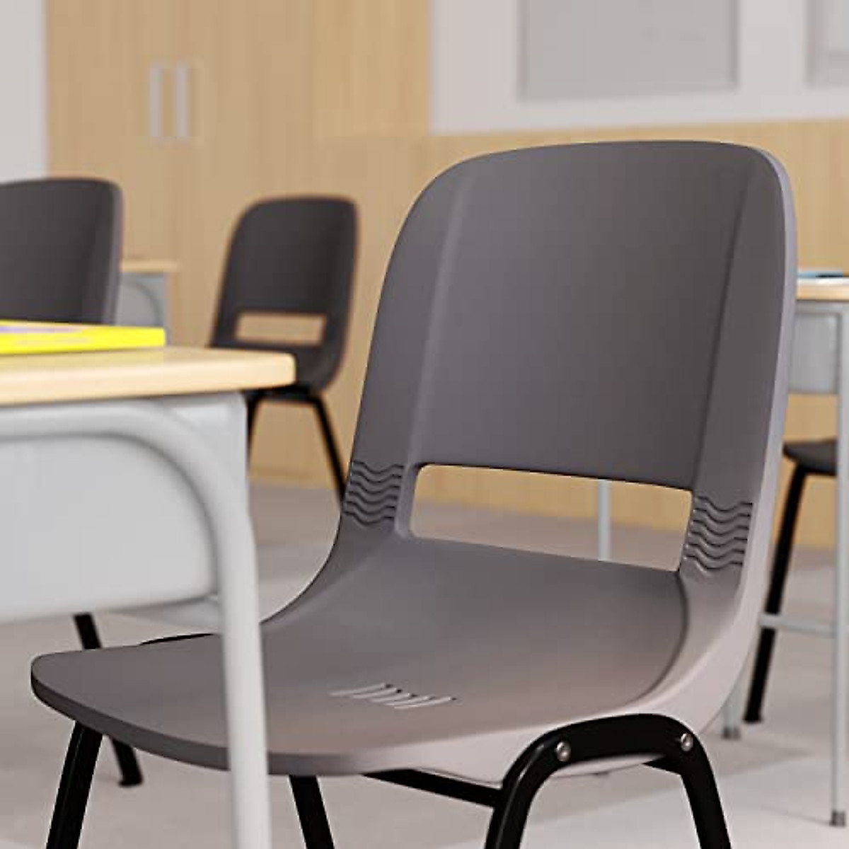 Flash Furniture Hercules Series 661 lb. Capacity Ergonomic Shell Stack Chairs 16'' Seat Height, 5 Pack, Gray Plastic/Black Frame