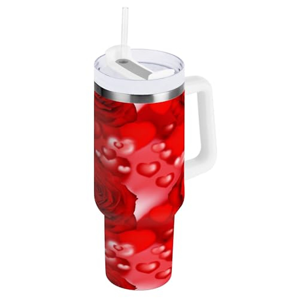 RPLIFE Roses Red 40oz Tumbler with Handle, Stainless Steel Tumbler with Straw, Coffee Tumbler