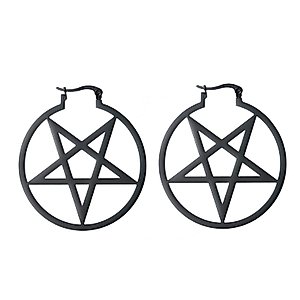 LIKGREAT Large Pentagram Earrings for Women Pentacle Buckle Hoop Earrings Pagan Wiccan Earrings Halloween Party Jewelry (pentacle in circle, black)