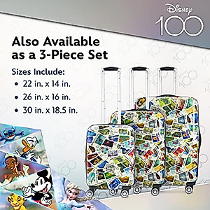 FUL Disney 100 22 Inch Carry On Rolling Luggage, 100 Years of Disney Stamps Hardshell Suitcase with Spinner Wheels, Multi