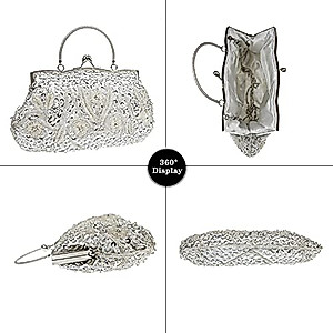 COAIMANEY Womens Vintage Floral Beaded Rhinestone Embroidery Clutch Purse Evening Handbag Shoulder Bag for Wedding Party Prom