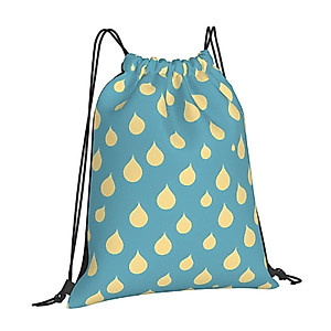 Water-Drop Printed Pattern Drawstring Backpack For Men And Women'S Sports And Fitness Bag, Large Size, Zippered Pocket, Lightweight, Foldable And Portable For Travel
