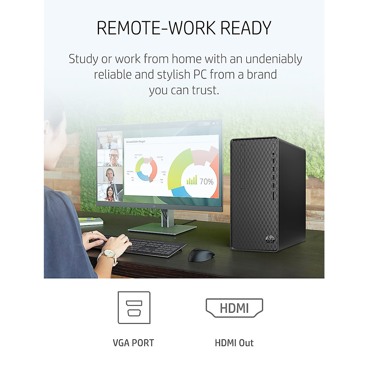 HP Desktop PC, Intel Pentium Gold G6400 Processor, 8 GB of RAM, 256 GB SSD Storage, Windows 10 Home, High-Speed Performance Computer, 8 USB Ports, Business, Study, Videos, & Gaming (M01-F1014, 2020)