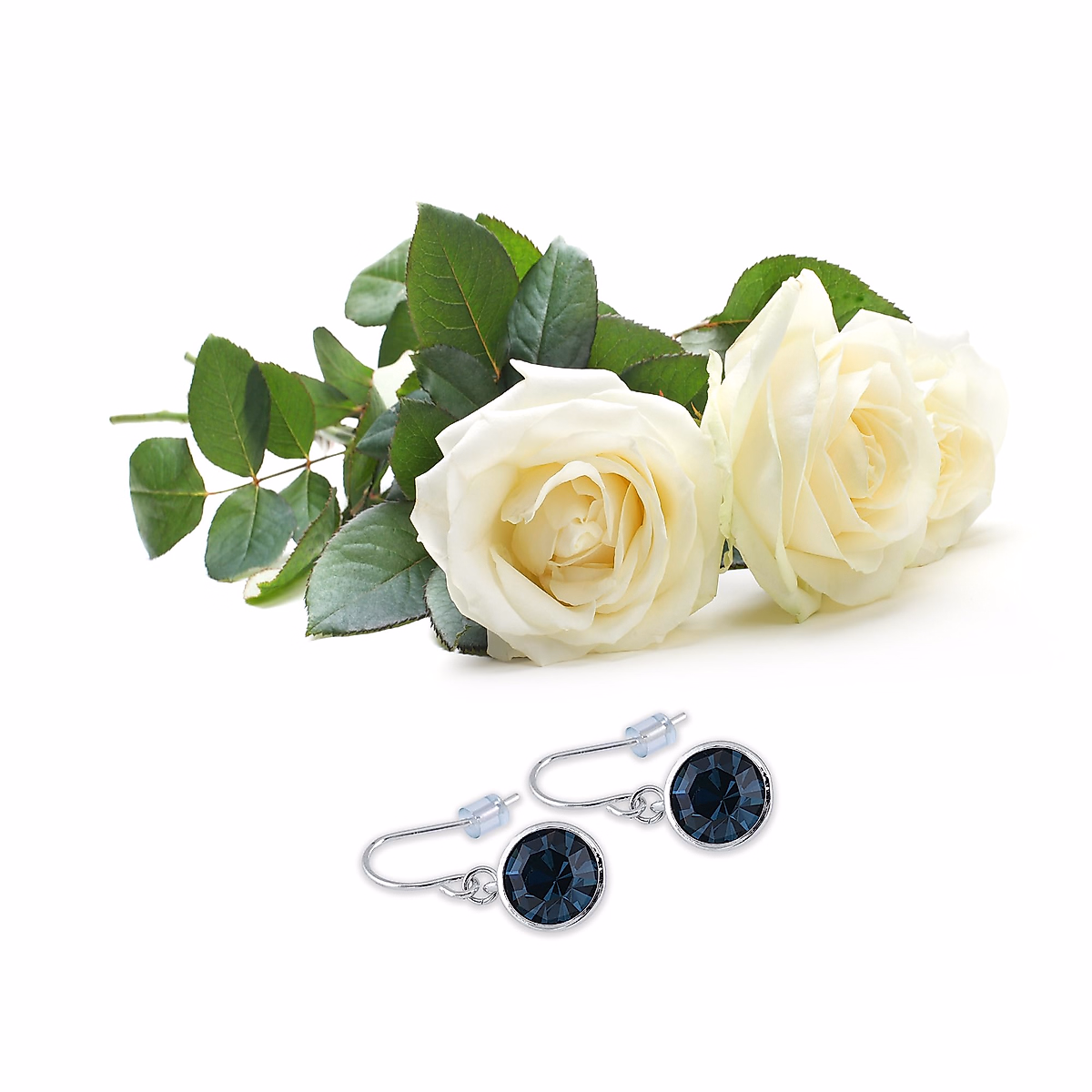 Crystal Dangle Earrings - Austrian Crystal Drop Hook Earrings Silver Tone - Everyday Wear For all Occasions - Jewelry Gift for Women - Created Montana Navy Blue