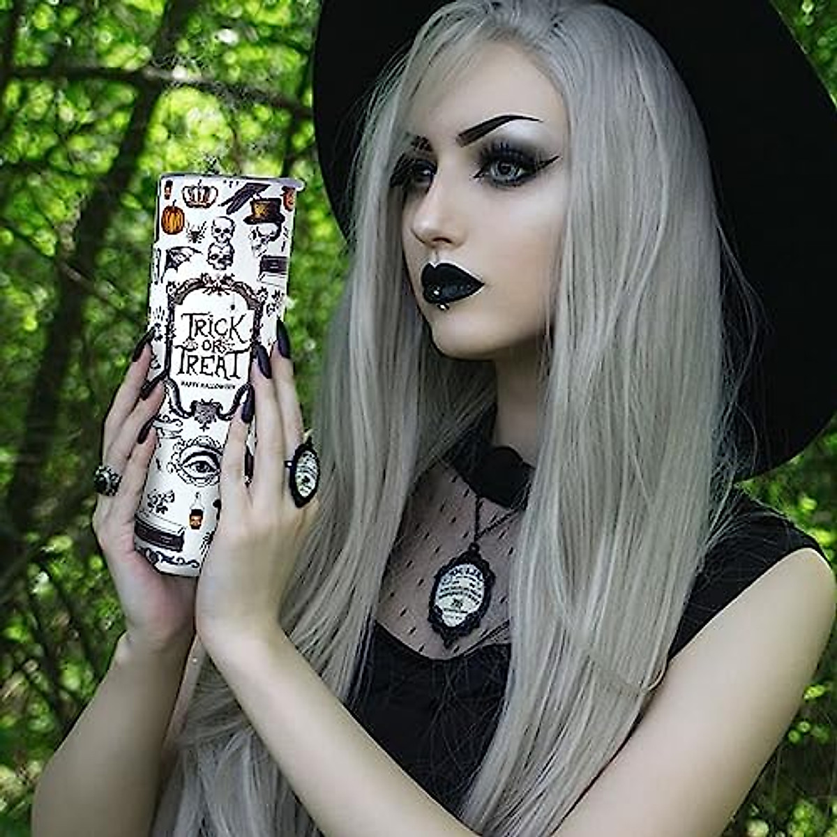 Mosdeim Halloween Tumbler 20 oz Travel Holiday Coffee Mug Vintage Pumpkin Skinny Tumblers with Lid and Straw Stainless Steel Insulated Coffee Cups Halloween Gifts for Women Girls