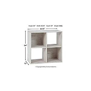 Signature Design by Ashley Paxberry Coastal 4 Cube Storage Organizer or Bookcase, Whitewash