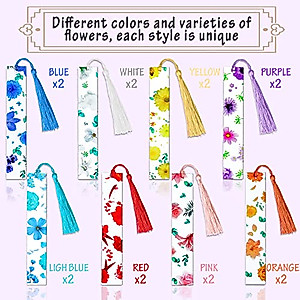 16 Pieces Flower Resin Bookmarks,8 Sets Flower Acrylic Bookmarks,Transparent Floral Bookmarks with Tassels,Floral Resin Bookmarks Colorful Flower Printing Bookmarks for Women Teacher Kids Book Lovers