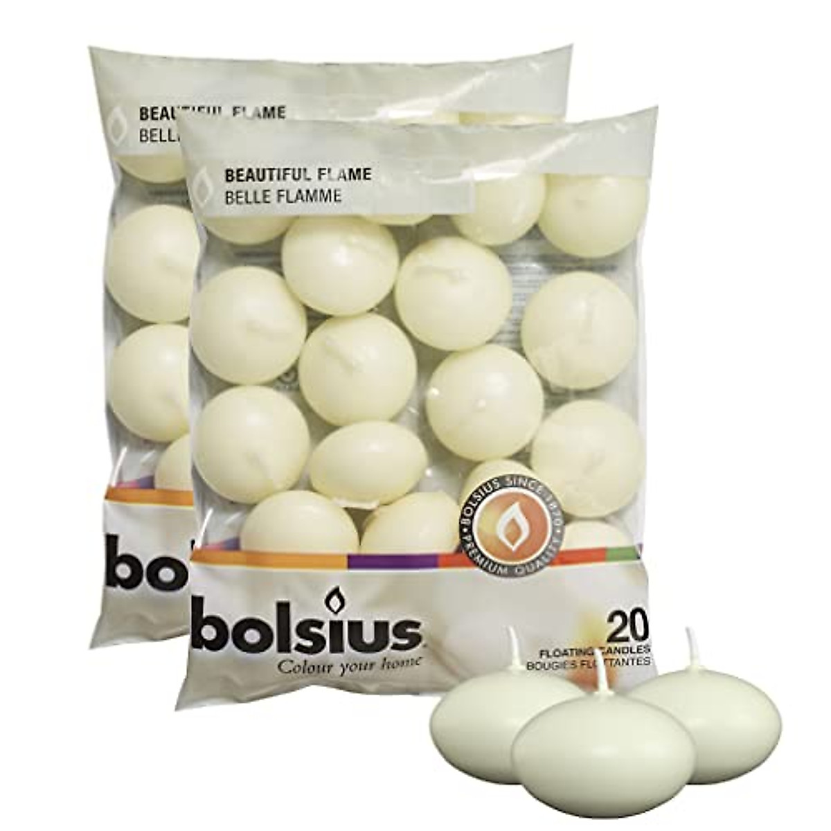 BOLSIUS Unscented 1.75" Floating Candles - Pure Rich Creamy Ivory, 40 Set - Smokeless, European Quality - Imbue Breathtaking Ambiance for Romantic Wedding Centerpieces, Decorations, Holiday Parties