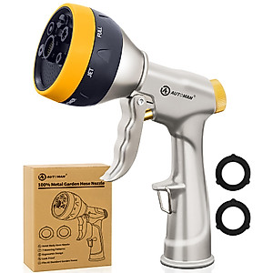 AUTOMAN Garden Nozzle Sprayer, High Pressure Spray Nozzle, 100% Metal Water Hose Nozzle, 7 Patterns Watering Nozzle, Heavy Duty Sprayer Garden Nozzle for Watering Plants & Lawns, Washing Cars & Pets