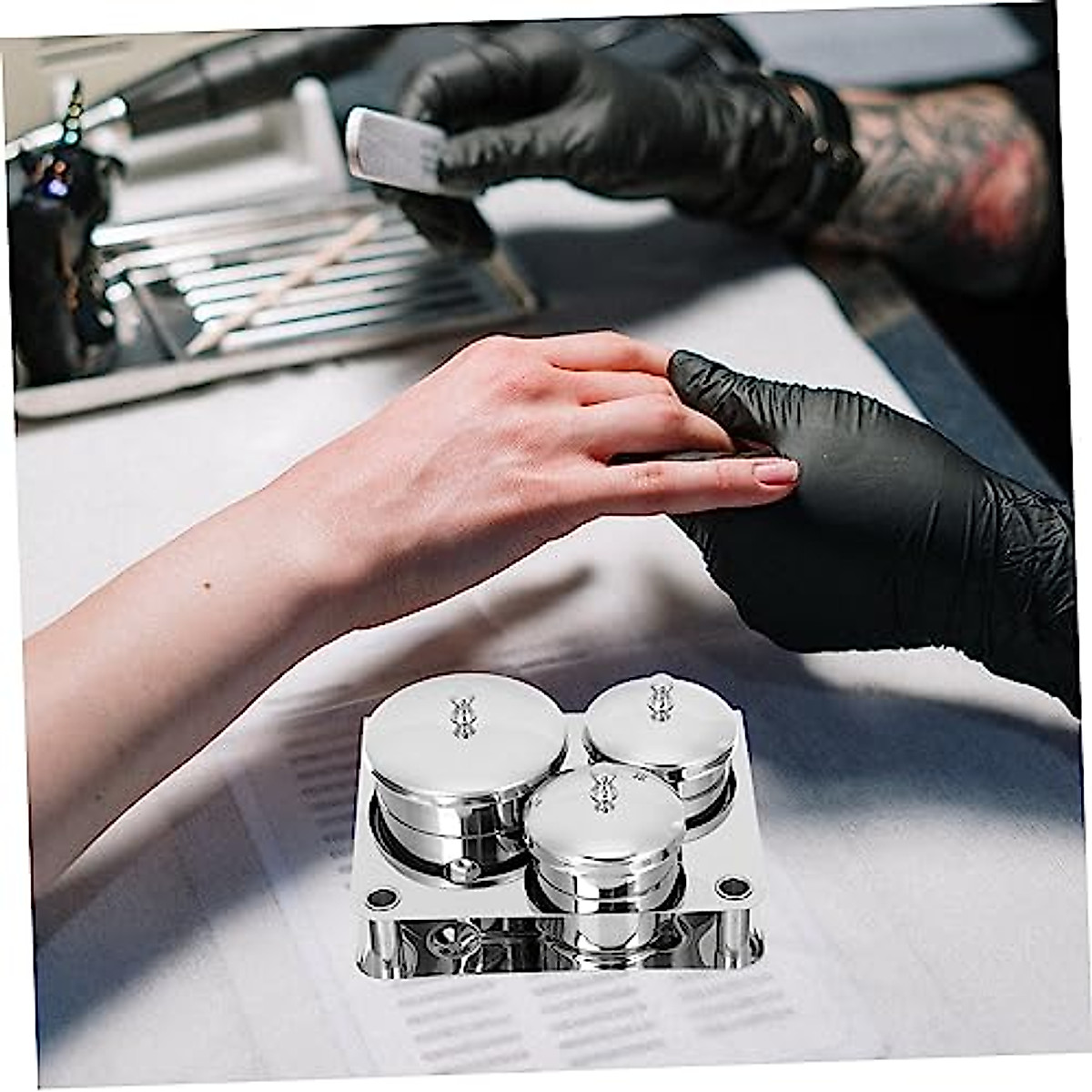 NIYANGLE 5 Sets Nail Dappen Dish Nail Holder Guasha Tool Metal Tray Nail Tool Kit Uñas Acrilicas Nail Art Use Cup Nail Art Cleaning Tool Nail Liquid Holder Nail Brush Nail Polish Bracket