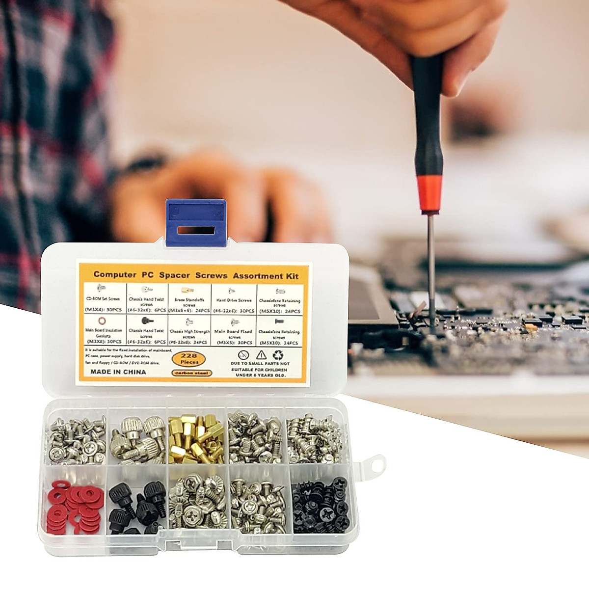 qiguch66 228Pcs Screw Set High Strength Sturdy Carbon Steel Computer Screw Standoffs Kit for Hard Drive