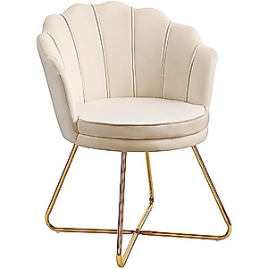 Furnimart Upholstered Accent Chair Living Room Chair, Velvet Curved Vanity Chair with Gold Plating Legs, Compy Cute Chairs for Bedroom, Living Room, Office, Guest Reception (Khaki)