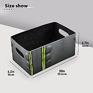 Poeticcity Black Zen Basalt Stones with Dew Green Bamboo on Dark 2 PCs Collapsible Felt Cloth Storage Box, Rectangular Desk Organizer Basket Bin, Detachable Laundry Hamper Counter Holder Box