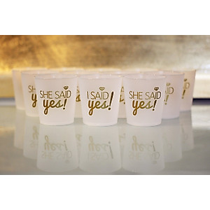 Breeze Moments Bridal 2oz. Shot Glasses, 'I Said Yes', 'She Said Yes', Frosted & Gold, 12-pack