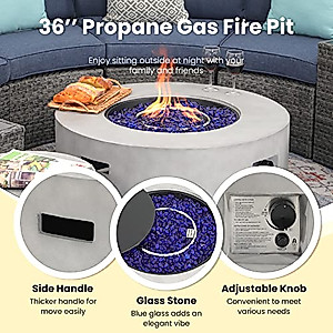 SUNSITT Outdoor 36’’ Propane Fire Pit with Tank Table 50,000 BTU Round Patio Propane Firepit Table with Tank Holder, Pit Cover, Metal Lid & Fire Glass, Grey Finish