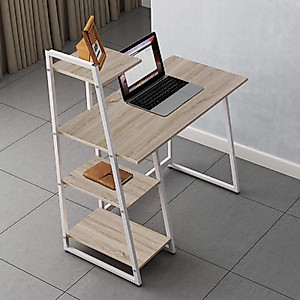 soges 39.4 Inch Home Office Desk Computer Desk Writing Desk with Open Shelves Study Table PC Worksation, White Oak JYB-05OK