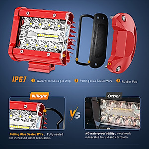 Nilight LED Light Bar 2PCS 60W 4Inch Triple Row Spot Flood Combo Lights w/Wiring Kit for Fog Light Driving Light Work Light on Off-Road Truck SUV ATV UTV, 2 Years Warranty