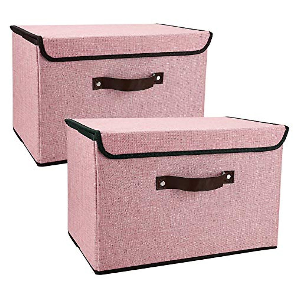 LeFroom 2 Pack Foldable Storage Boxes with Lid and Handles, Cotton and Linen Storage Bins and Baskets Organizer for Nursery, Closet, Bedroom, Home(Red)