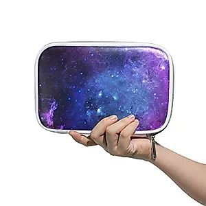 Purple and Blue Galaxy Pencil Case Pen Bag Pouch Stationary Box Hand Bag, Star Space Travel Makeup Cosmetic Bag Passport Holder Storage for Women