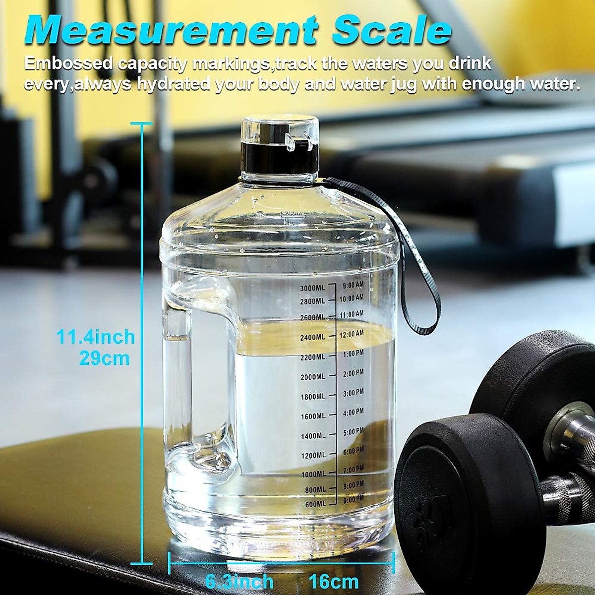 SLUXKE 1 Gallon Water Bottle Portable Water Jug Fitness Sports Daily Water Bottle with Motivational Time Marker,Leak-Proof, Wide Mouth, BPA Free Water Bottles for Sports Gym Fitness Work