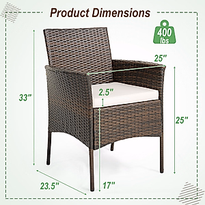 HAPPYGRILL Outdoor Rattan Chair Set of 4, Patio PE Wicker Dining Chairs with Soft Seat Cushions, Sturdy Metal Frame, Curved Armrests, Outside Rattan Armchairs for Balcony Porch Poolside