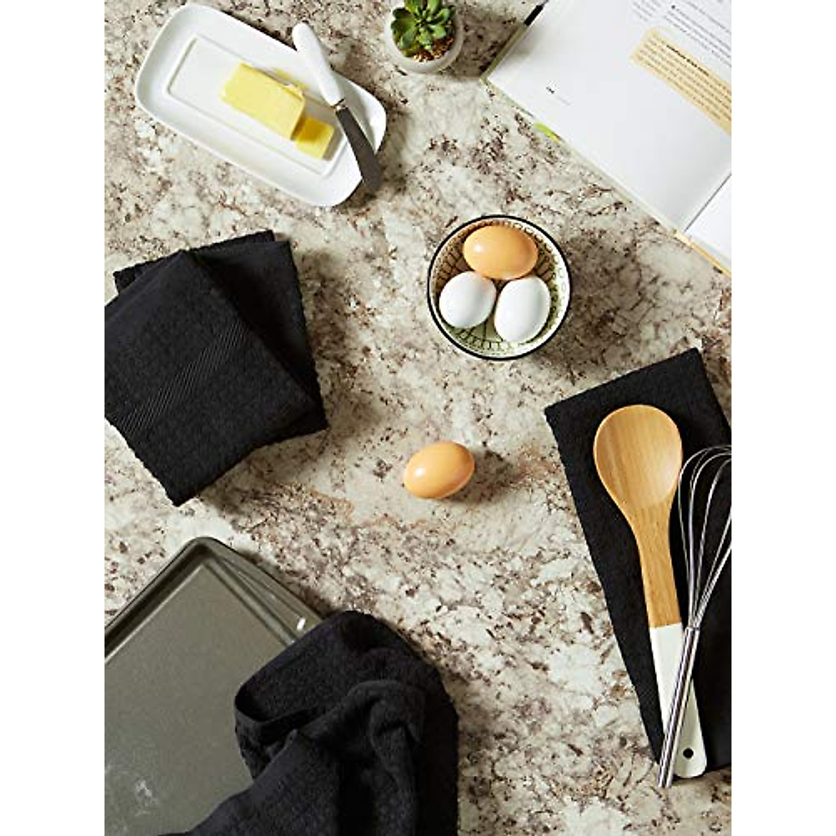 DII Basic Terry Collection Waffle Dishtowel Set, 15x26, Solid Black, 4 Piece