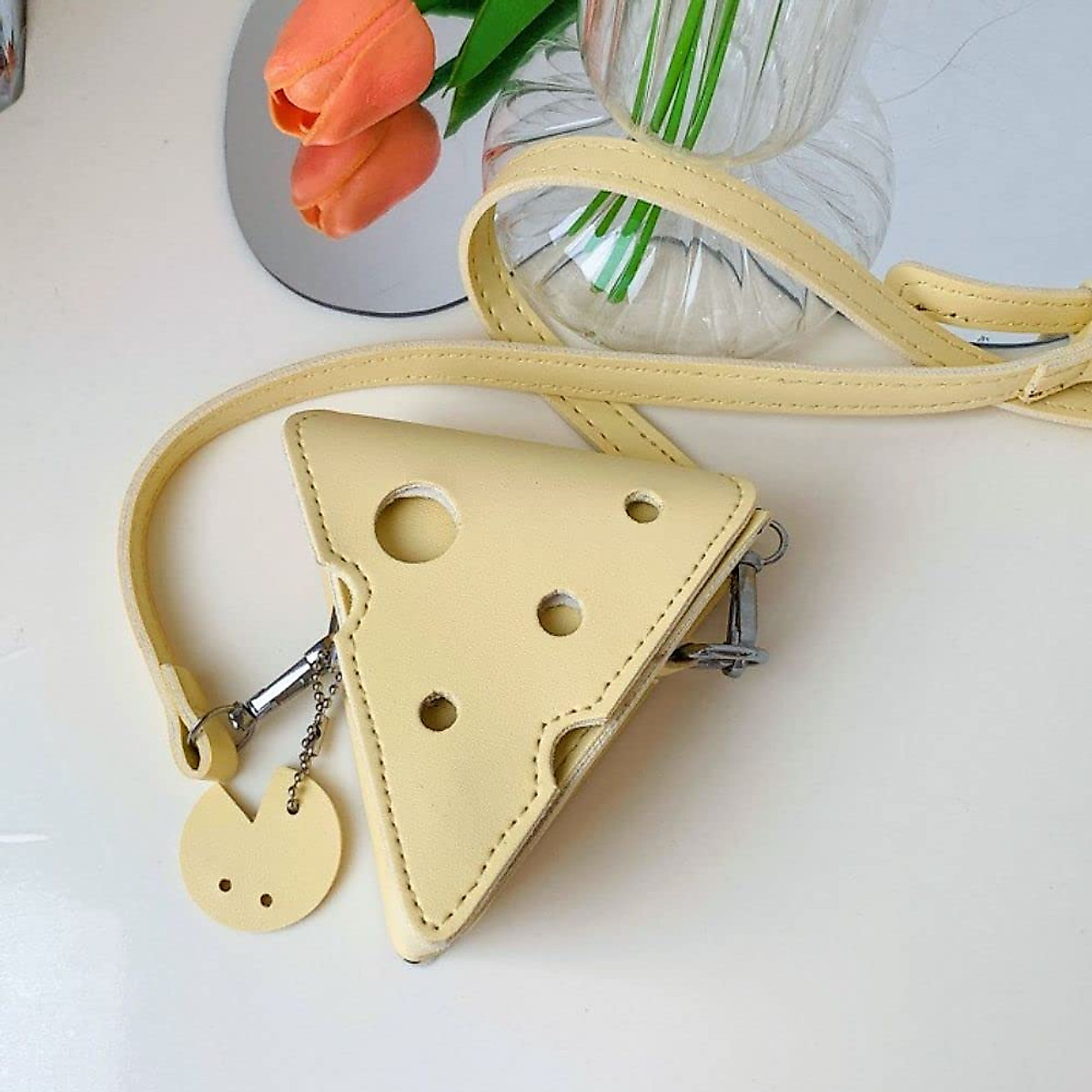 PU Coins Bag Handbag Exquisite Cheese Shape Purses Triangle Lipstick Headphone Small Crossbody Bags Yellow
