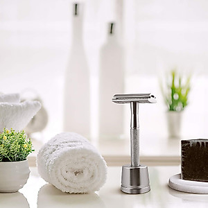 Bambaw Double Edge Safety Razor for Men with Razor Stand, One Blade Metal Razor, Reusable Metal Razor with 5 Double Edge Safety Razor Blades – Silver