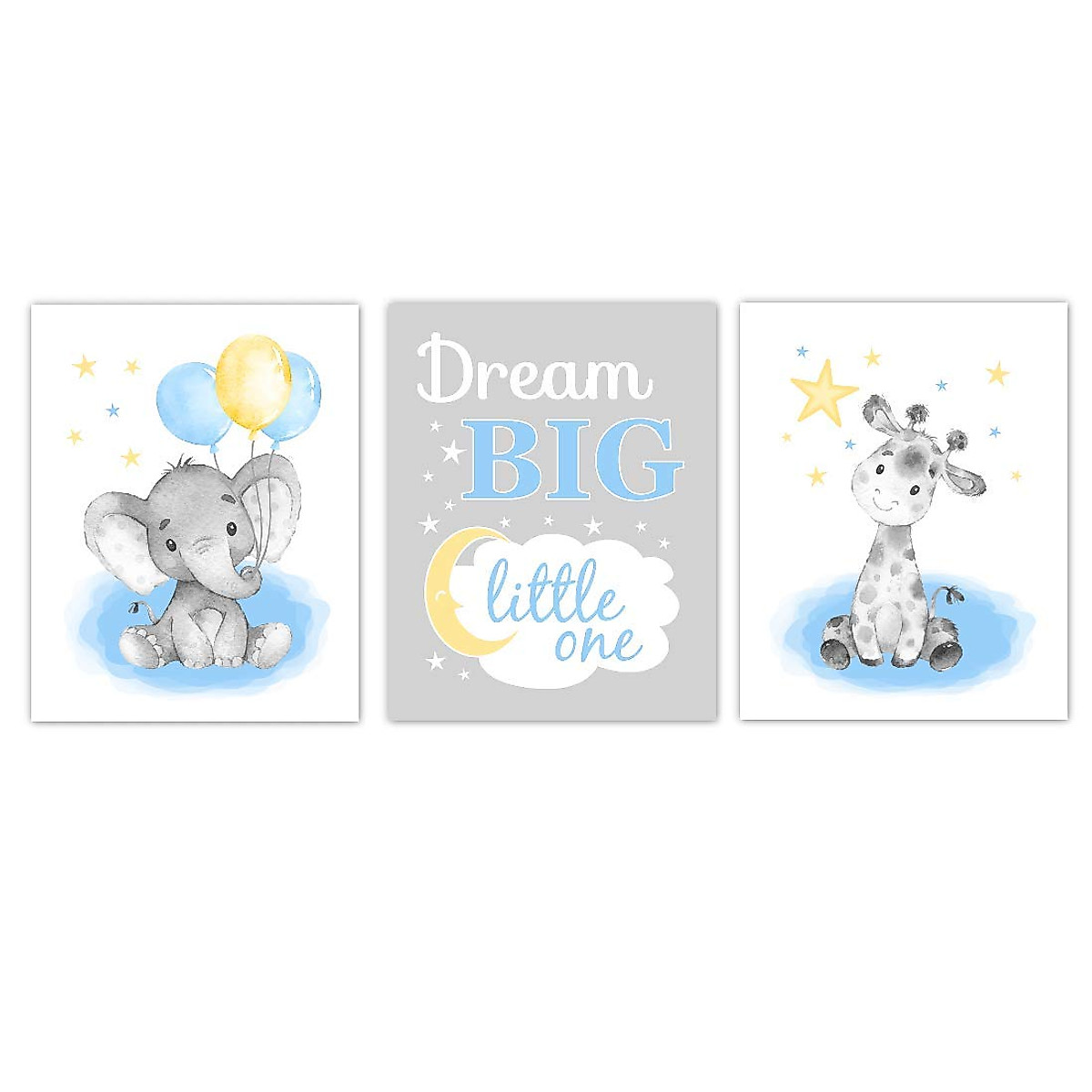 Baby Boy Nursery Wall Art Lion Giraffe Safari Animals Decor 3 UNFRAMED PRINTS