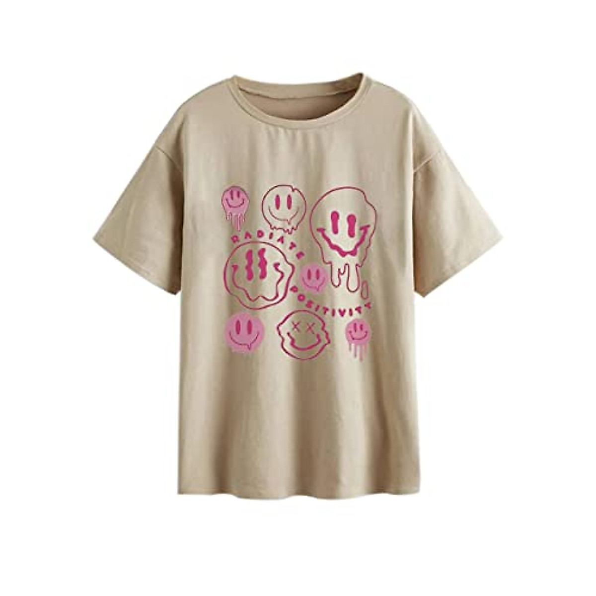 Meladyan Women Oversized Funny Graphic Letter Print T Shirt Drop Shoulder Crew Neck Summer Casual Tee Tops White